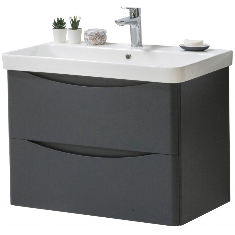 Arezzo Wall Hung 2 Drawer Unit & Ceramic Basin 800mm Matt Graphite ...