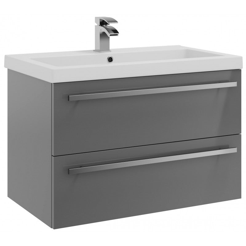 Milan Wall Mounted 2 Drawer Unit & Basin - 800mm Grey Gloss ...