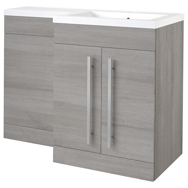 Milan 2 Door Silver Oak L-Shaped Basin & Toilet Bathroom Unit - Left/R ...