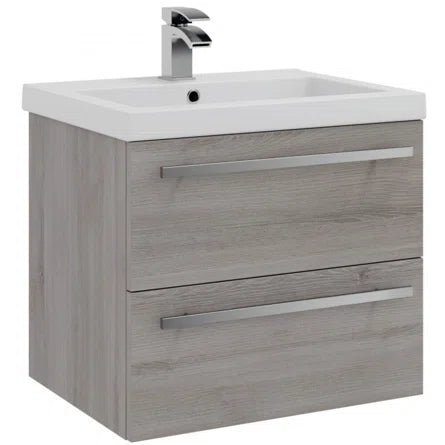 Milan Wall Mounted 2 Drawer Unit & Basin - 600mm Silver Oak ...